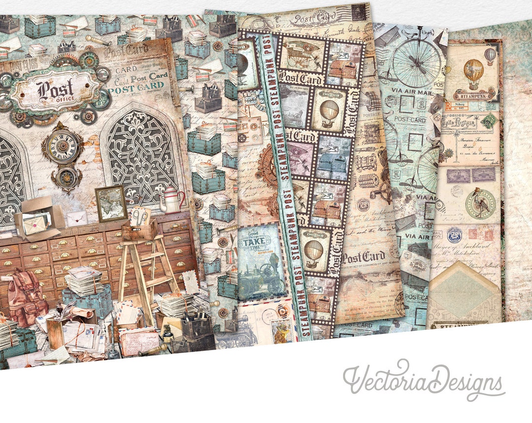 Steampunk Post Paper Pack Steampunk Paper Pack Digital Paper Steampunk ...