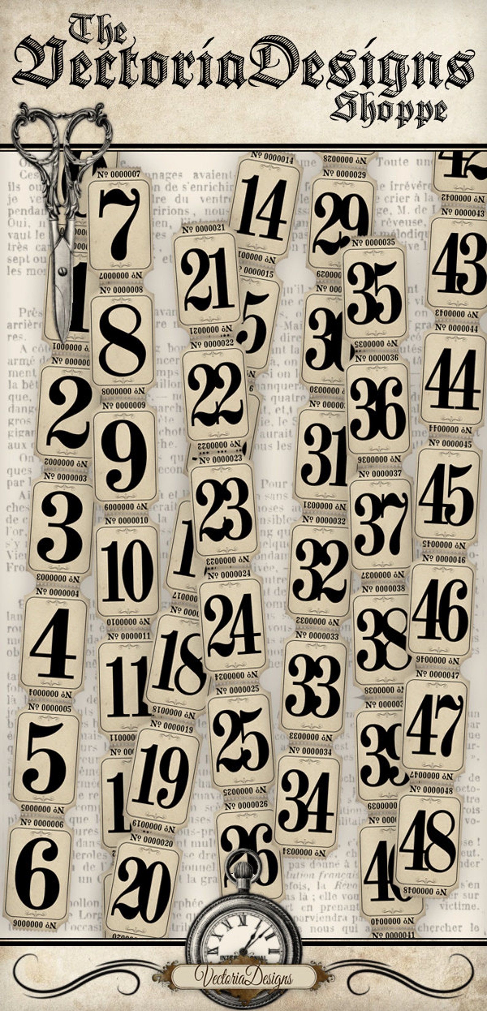 Vintage Tickets Strips Vintage Numbers Tickets Imprimbles | Etsy