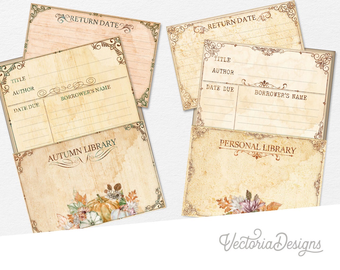 Autumn Library Cards and Pockets Printable Library Cards DIY Library ...
