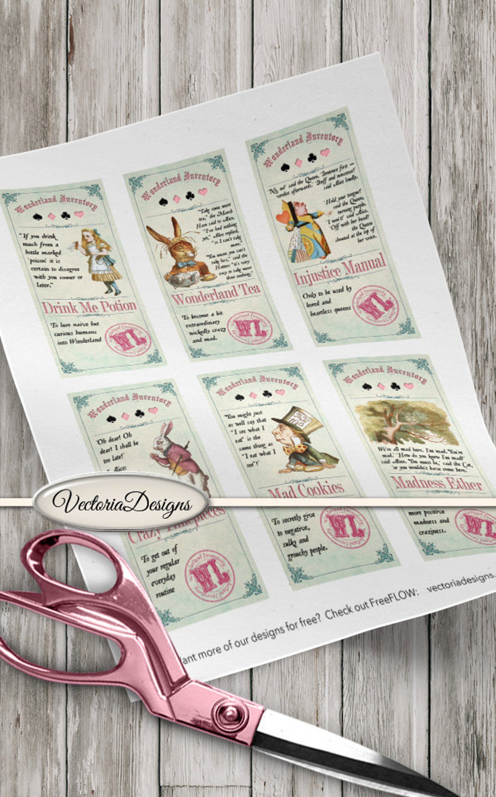 Alice in Wonderland Inventory Labels Color Printable Alice in ...