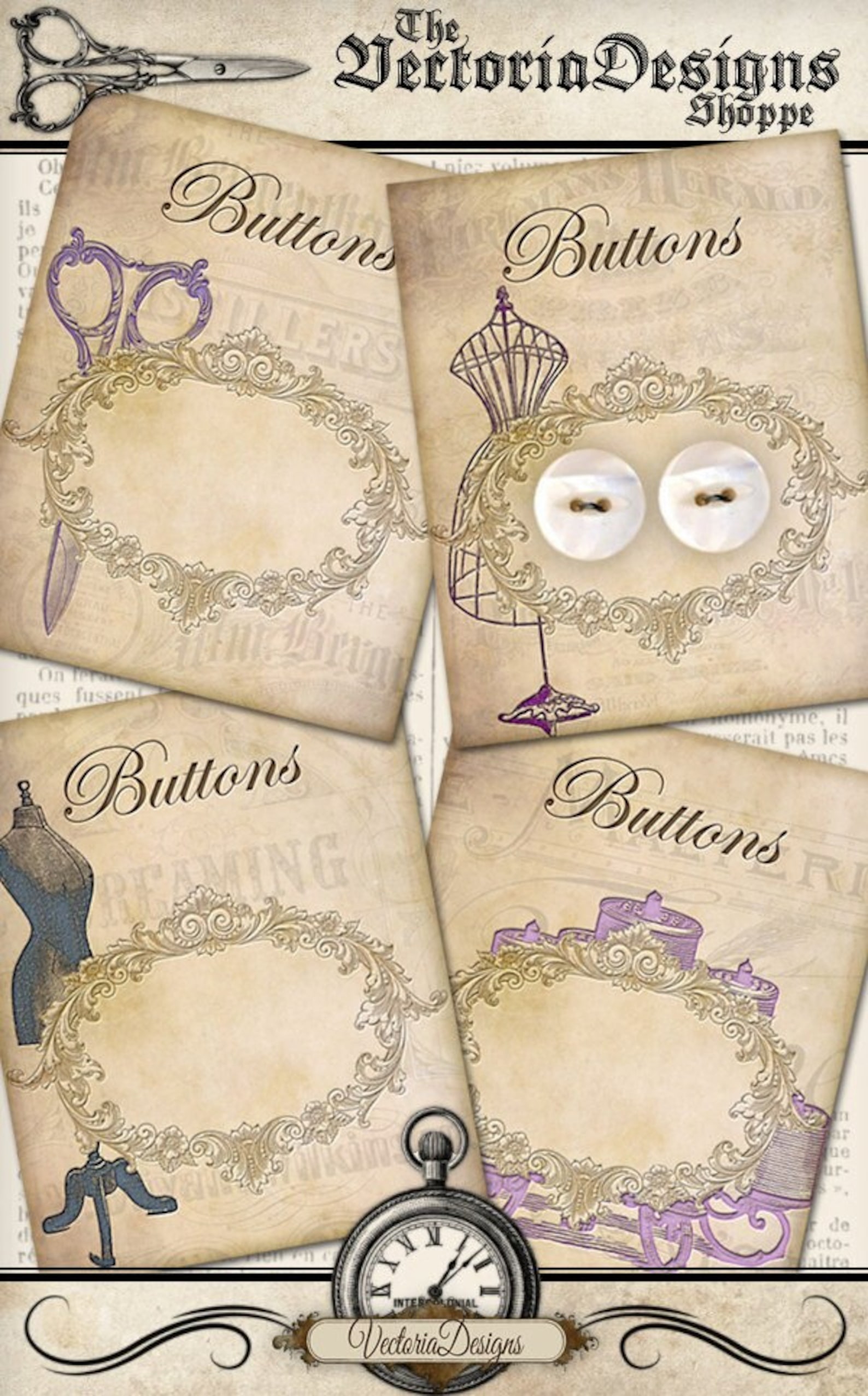 Printable Button Cards Vintage Printable Sewing Art Hobby - Etsy