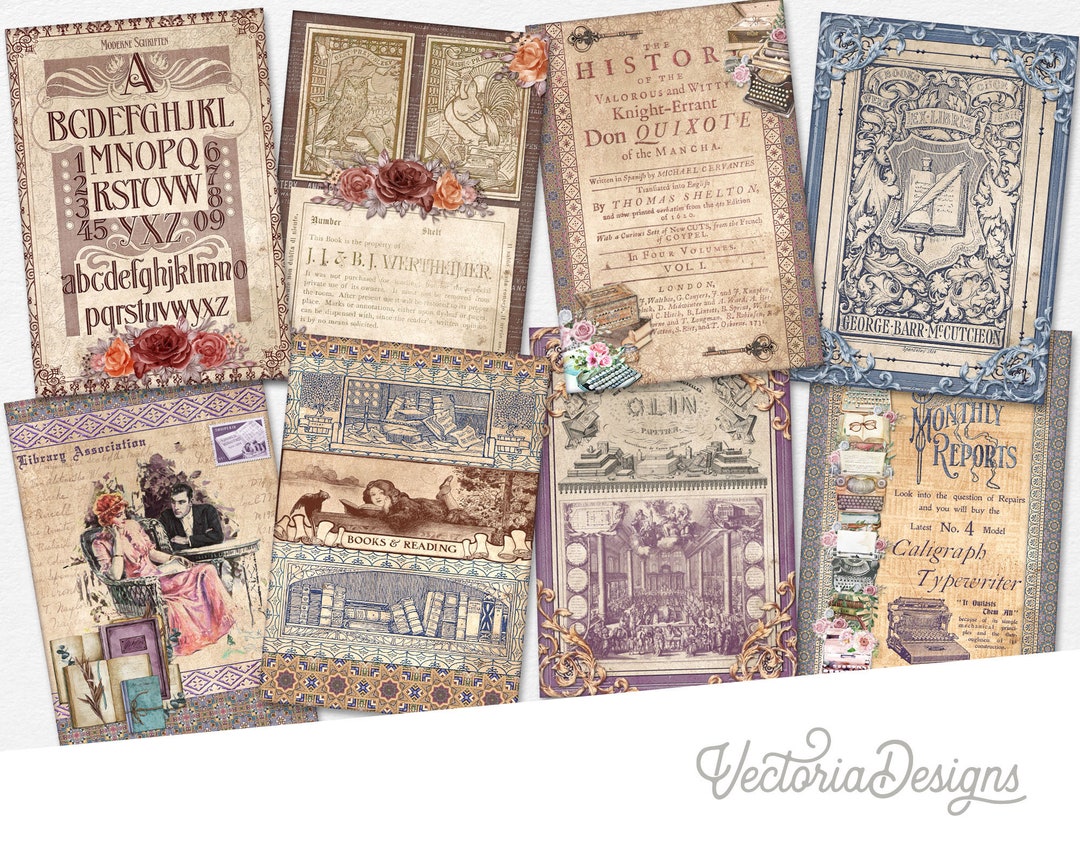 Vintage Library Themed Cards Printable Cards Printable Cards Library ...