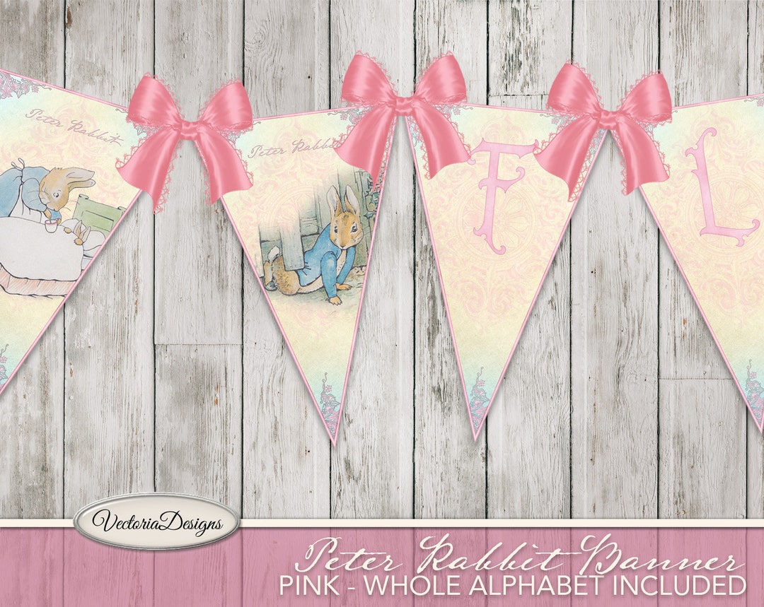 Peter Rabbit Banner Pink Printable Bunting Beatrix Potter Baby Shower ...