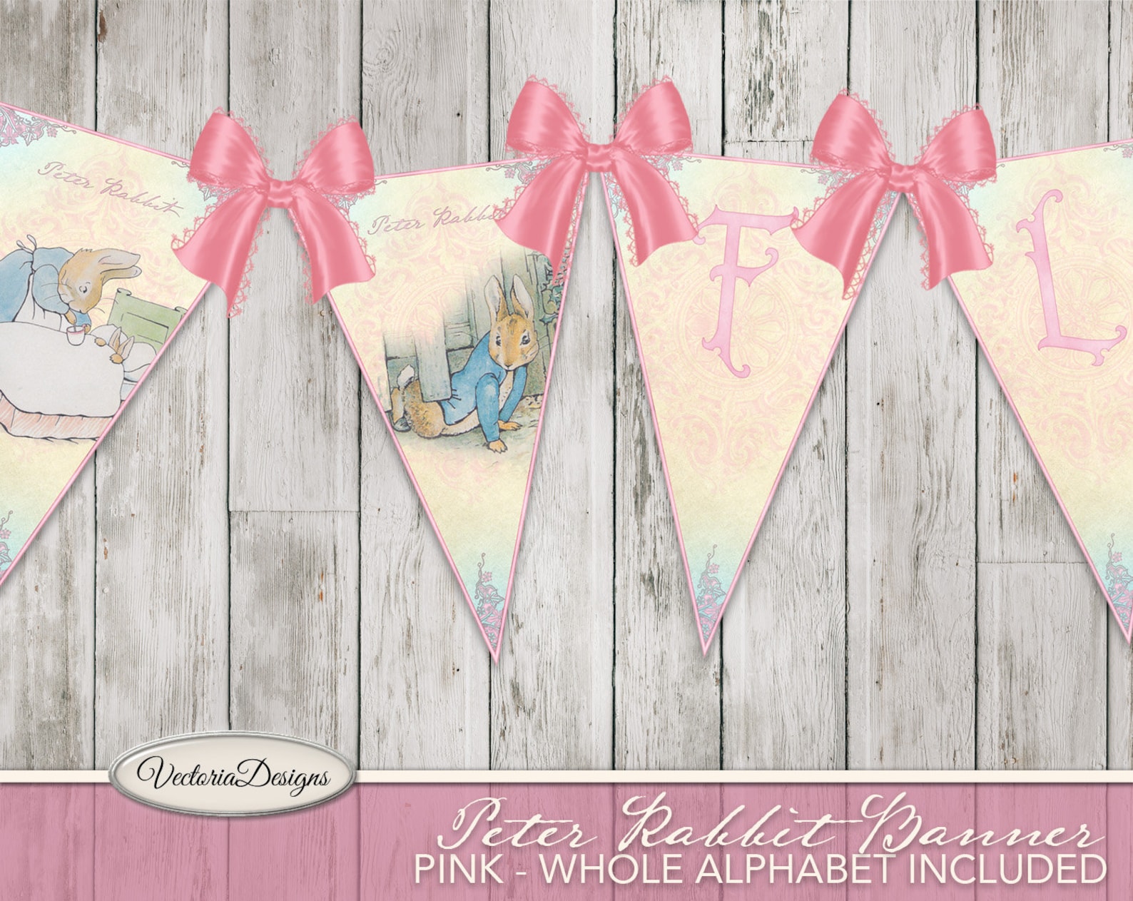 Peter Rabbit Banner Pink Printable Bunting Beatrix Potter Baby | Etsy