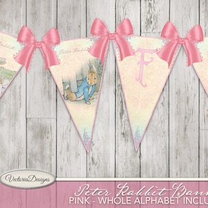 Peter Rabbit Banner Pink Printable Bunting Beatrix Potter Baby Shower ...