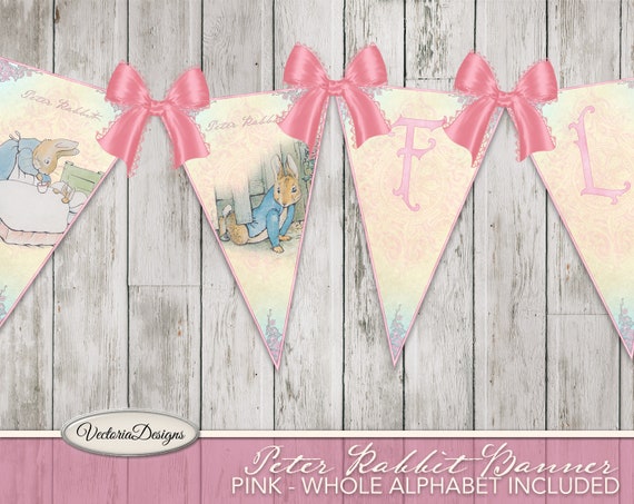 Peter Rabbit Banner Pink Printable Bunting Beatrix Potter Baby | Etsy