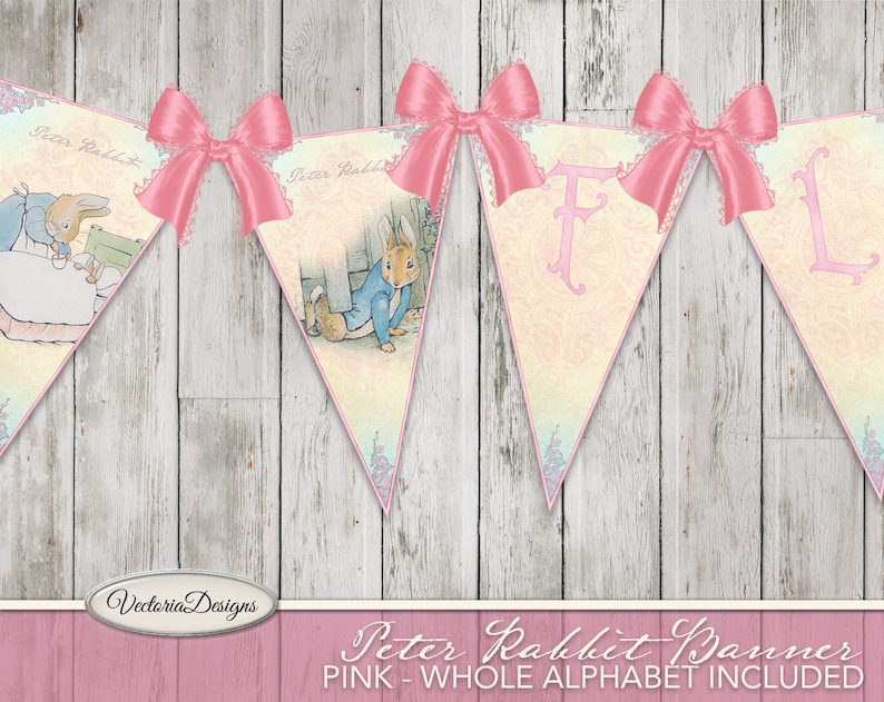 Peter Rabbit Banner Pink Printable Bunting Beatrix Potter Baby | Etsy