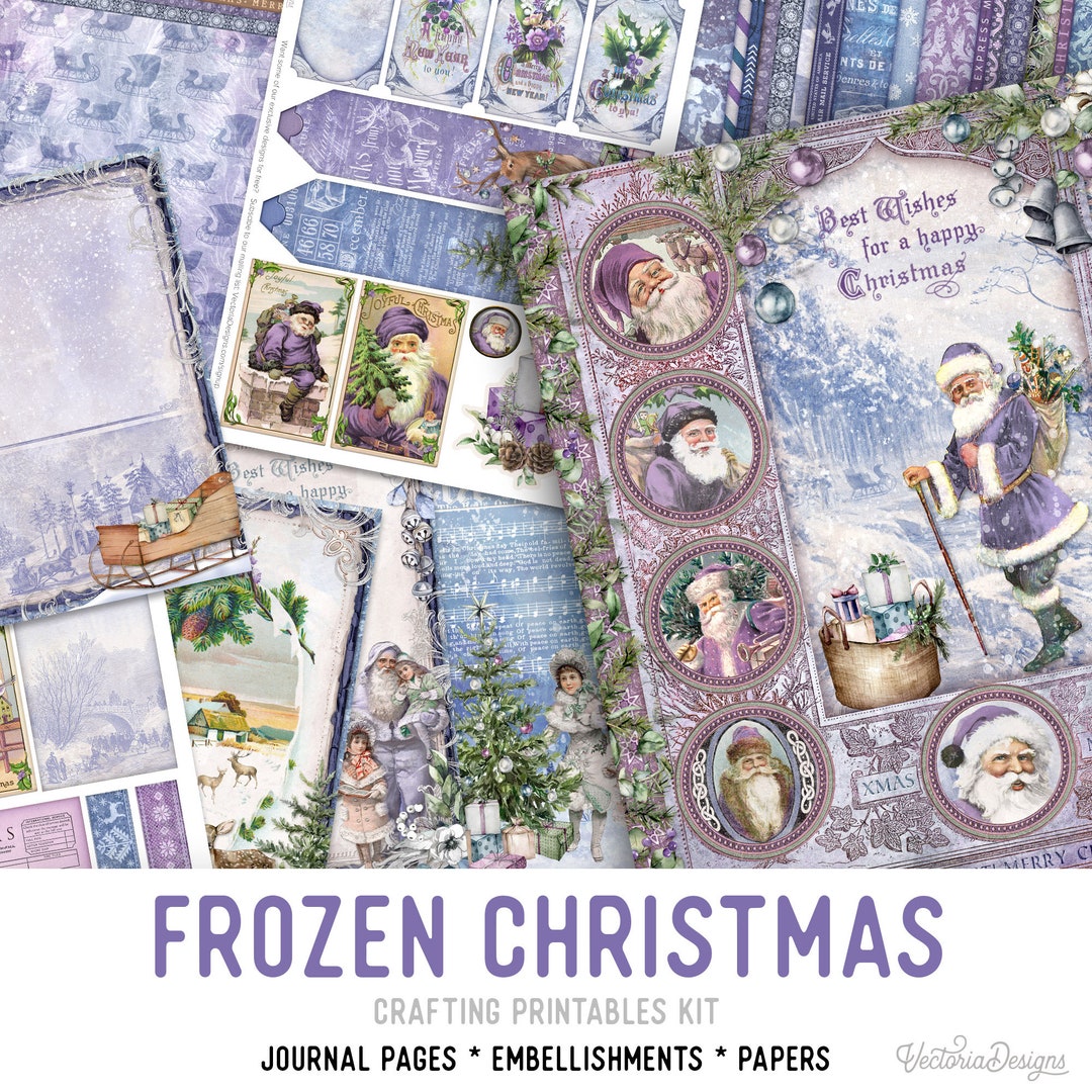 Frozen Christmas Journal Kit, Purple Christmas Junk Journal, Christmas ...