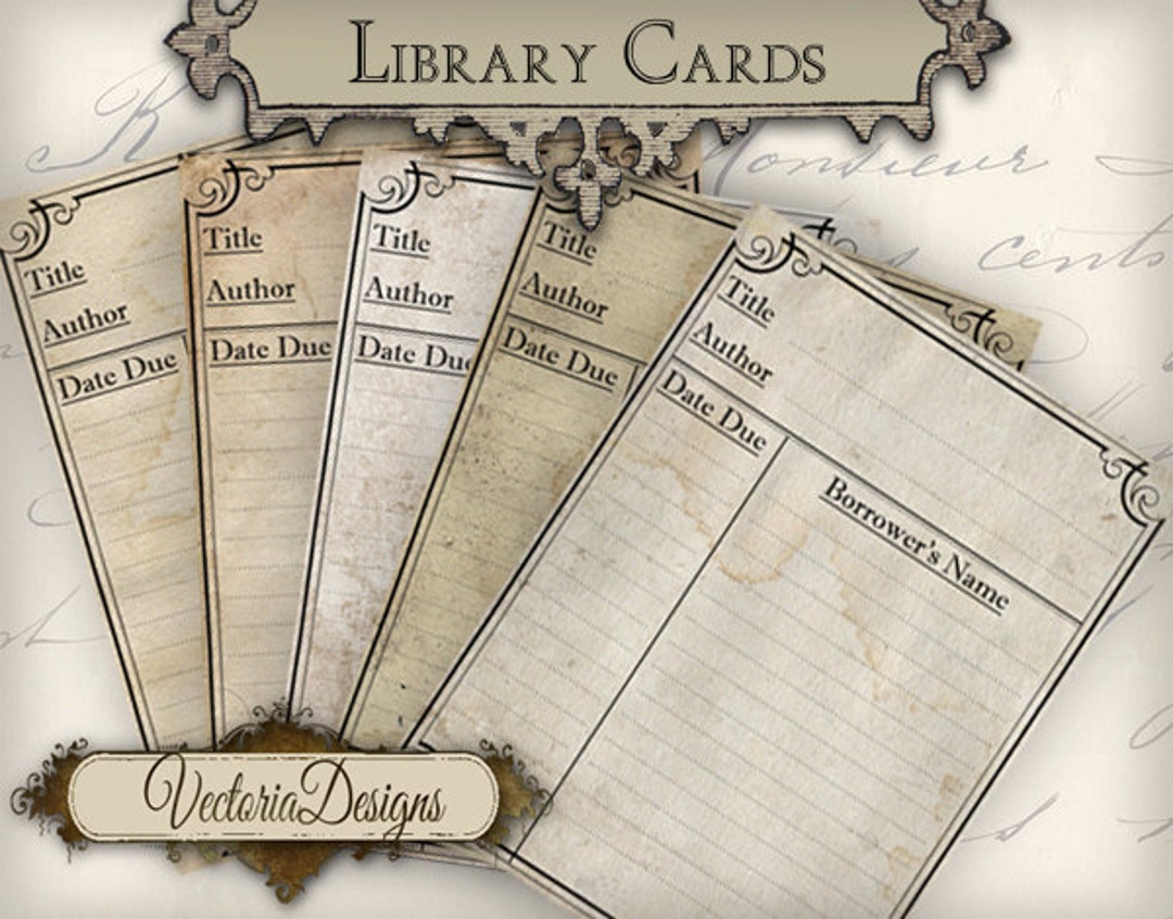Grunge Library Cards Printable 3x4 Inch Journal Cards Junk Journal ...