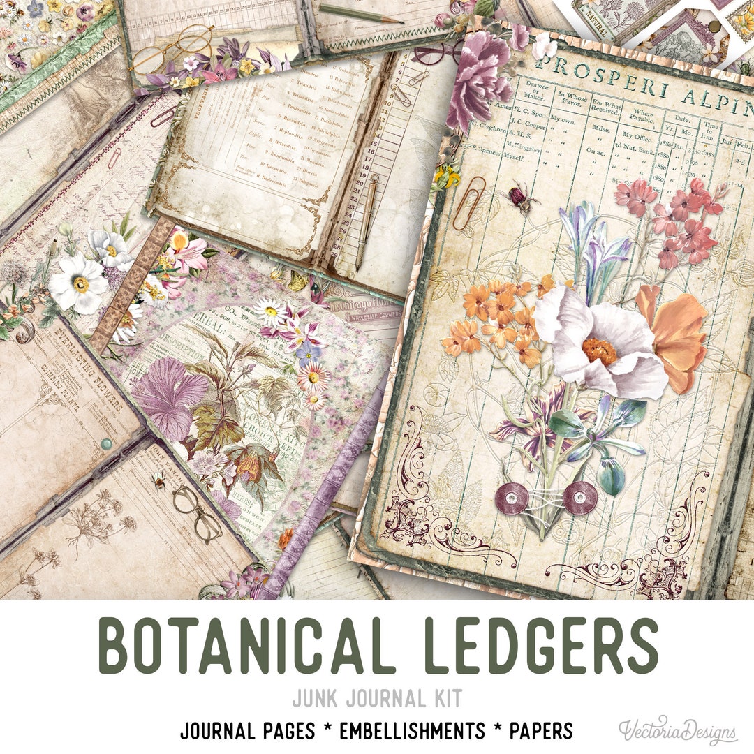 Botanical Junk Journal Kit Botanical Embellishments Botanical Paper ...