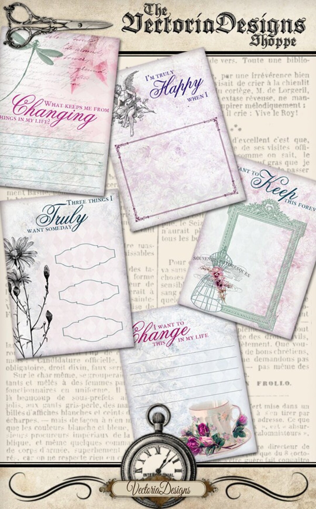 Printable Cards, Project Life Cards, Shabby Journal Cards, Scrapbook ...
