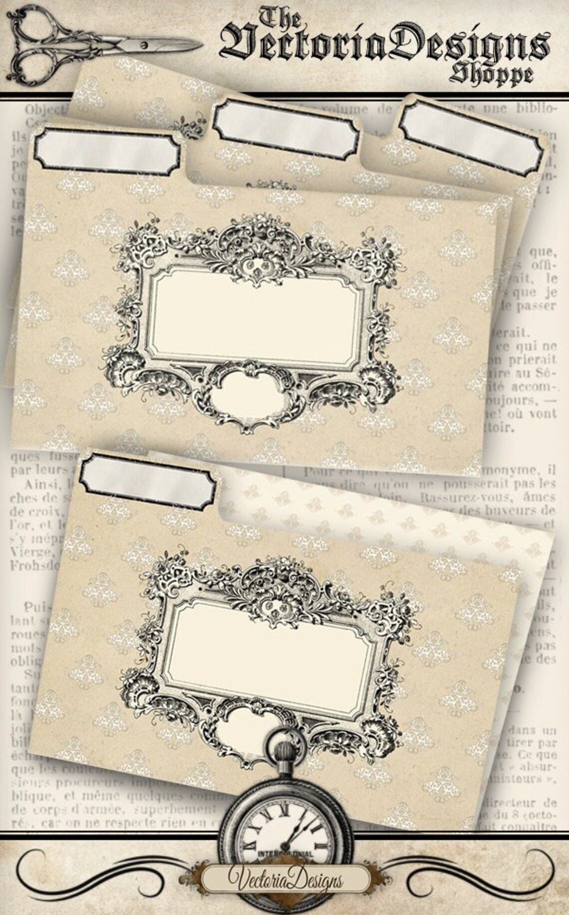 Shabby Elegant File Folders Printable Add Text Paper Crafting - Etsy