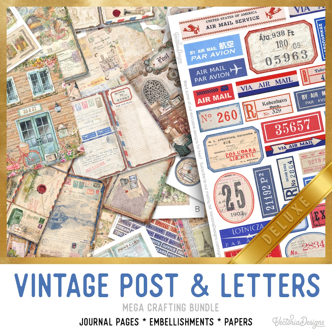 Vintage Post & Letters DELUXE MEGA Crafting Bundle, Postage Printables ...