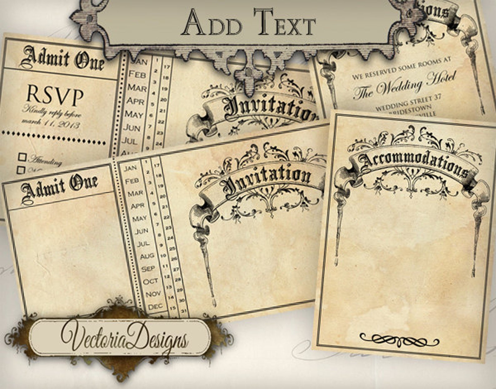 Printable Wedding Invitation Tickets, Wedding Collage Kit Tickets ...