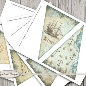 Printable Nautical Banner Bunting Printable Party Banner Ship Green ...