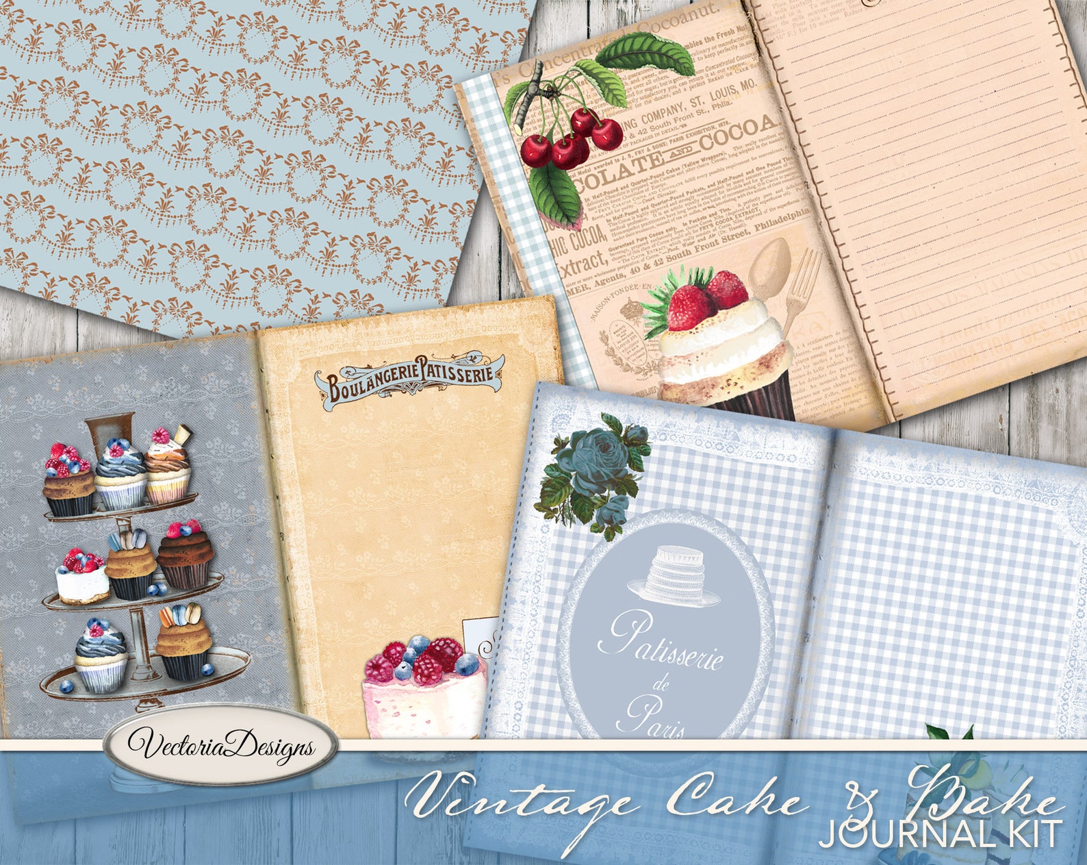 Vintage Cake & Bake Junk Journal Kit, Printable Journal, Junk Journal ...
