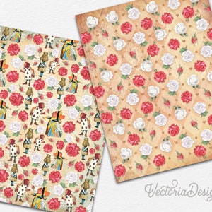 Alice's Roses Paper Pack, Alice Scrapbook Paper, Printable Alice Paper ...