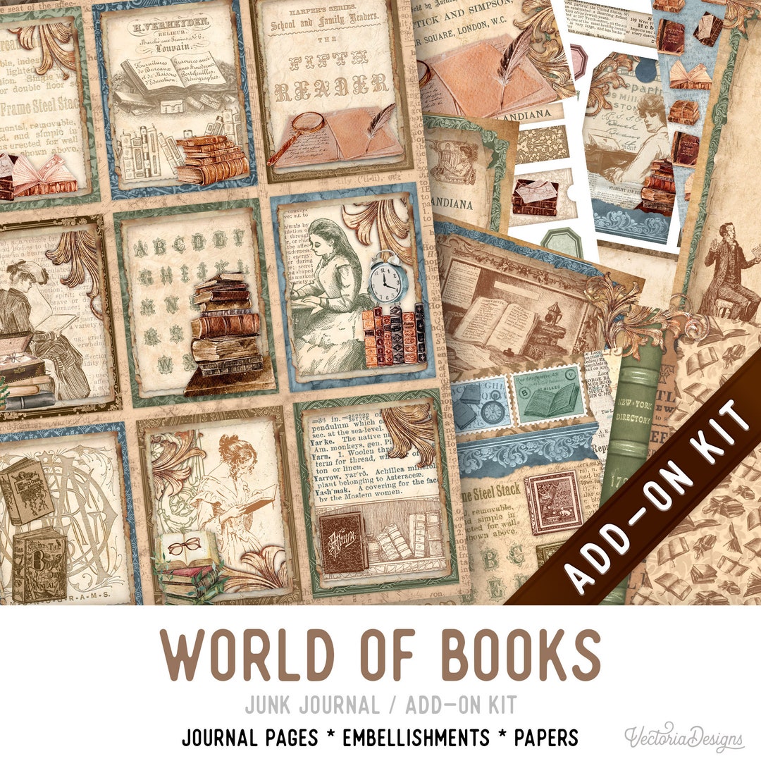 World of Books Junk Journal Kit ADD-ON, Printable Junk Journal Pages ...