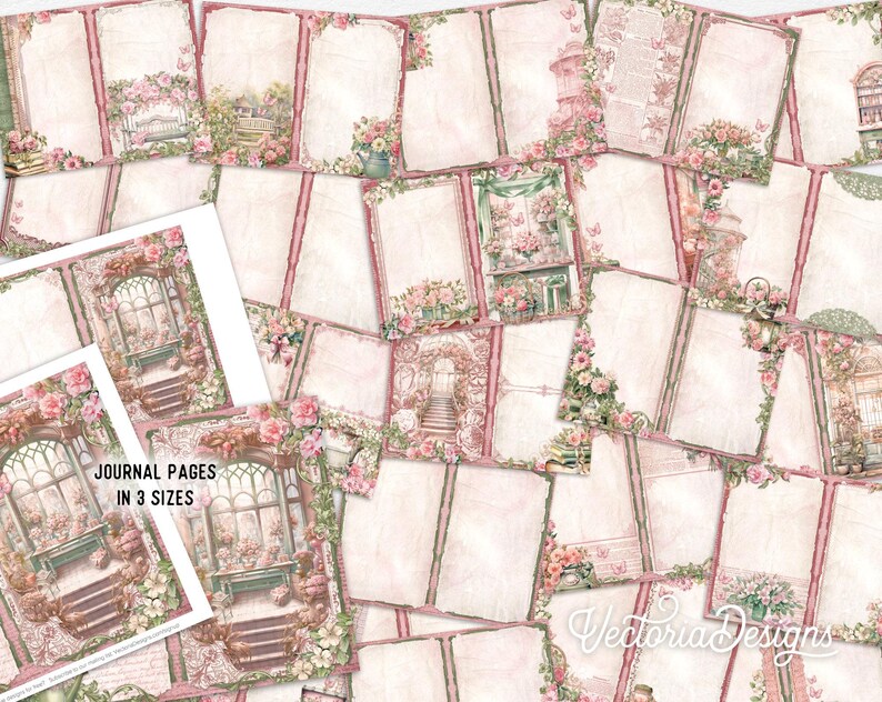Pink Flowers Junk Journal Kit DELUXE, Pink Flowers Crafting Printables ...