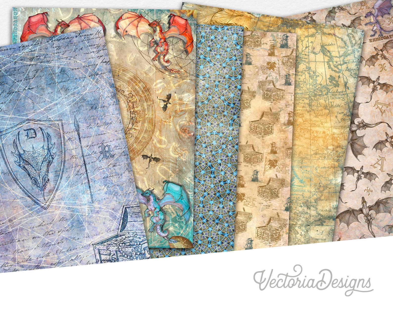 Dragon Treasure Scrapbook Paper Embellishments Digital Paper - Etsy