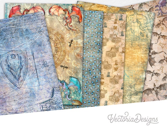 Dragon Treasure Scrapbook Paper Embellishments Digital Paper - Etsy