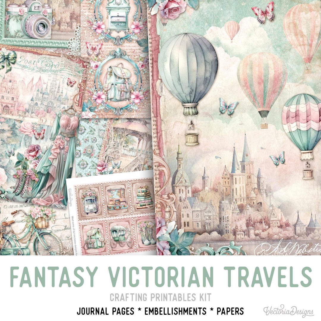 Fantasy Victorian Travels Junk Journal Kit, Victorian Crafting ...