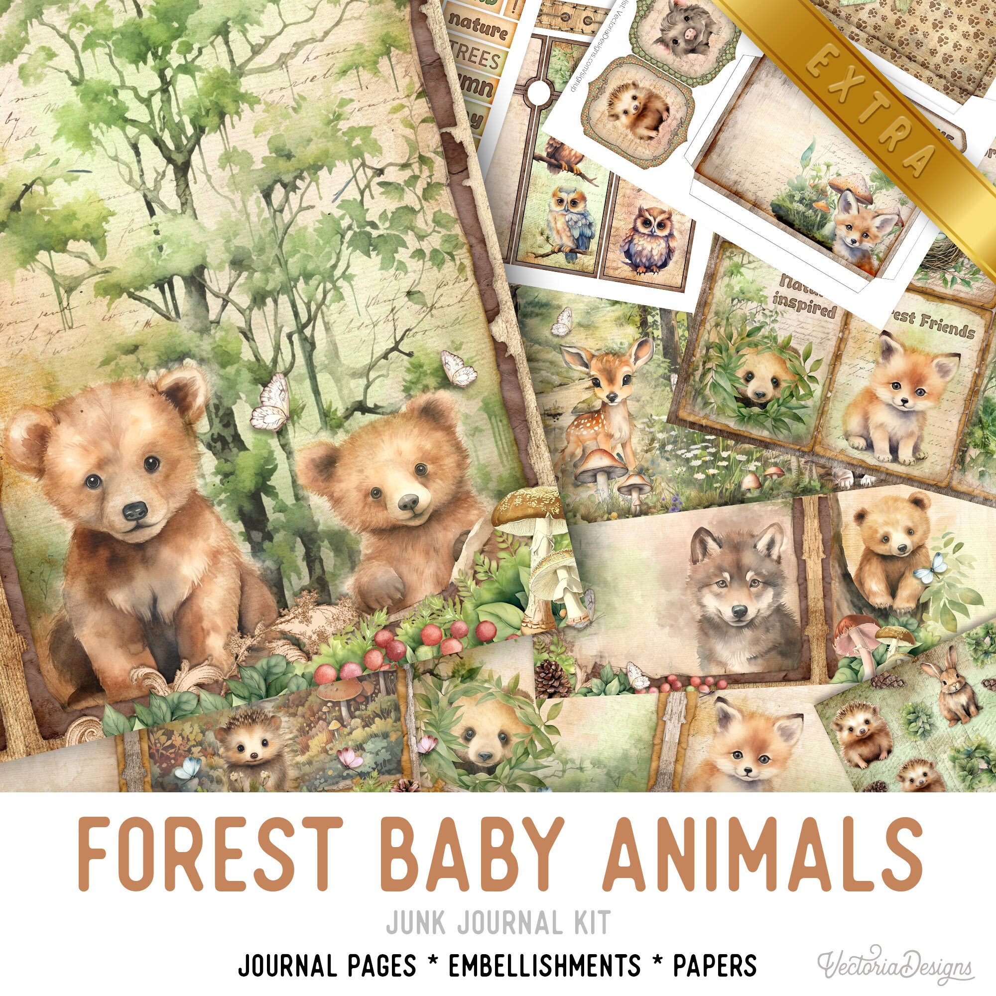 Farm Baby Animals Junk Journal Kit DELUXE, Baby Animals Crafting ...