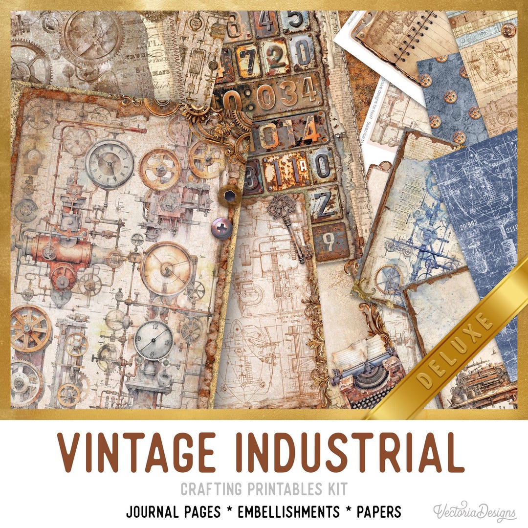 Vintage Industrial Large Junk Journal Kit DELUXE, Industrial Crafting ...