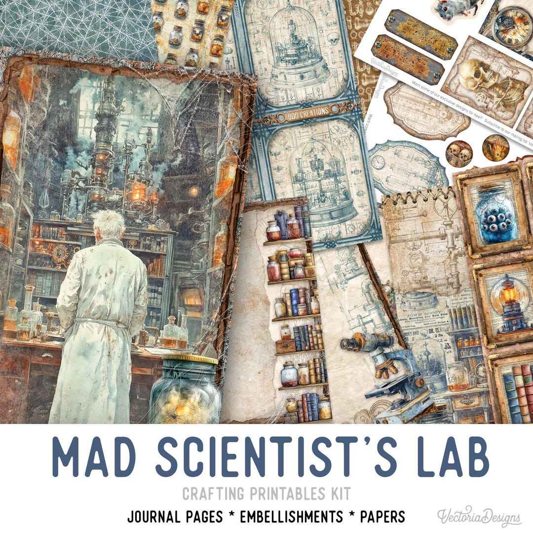 Mad Scientist Junk Journal Kit (standard) Halloween - Printable Pages ...