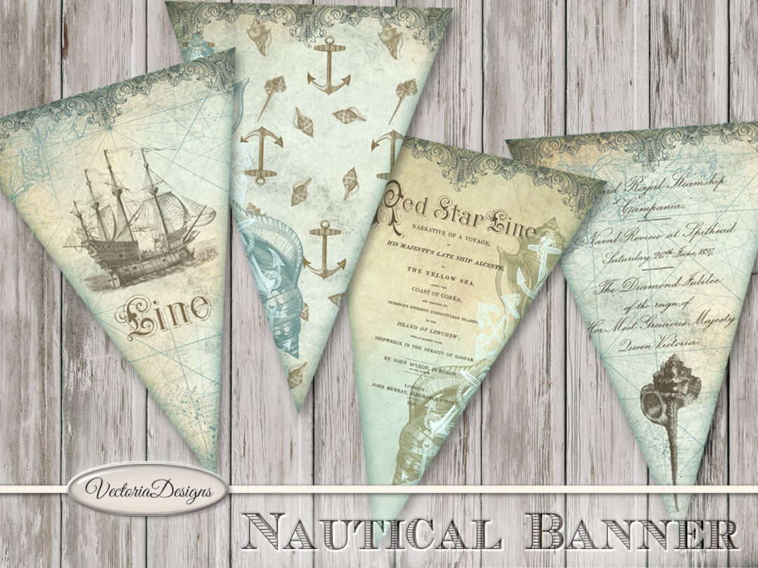 Printable Nautical Banner Bunting Printable Party Banner Ship Green ...