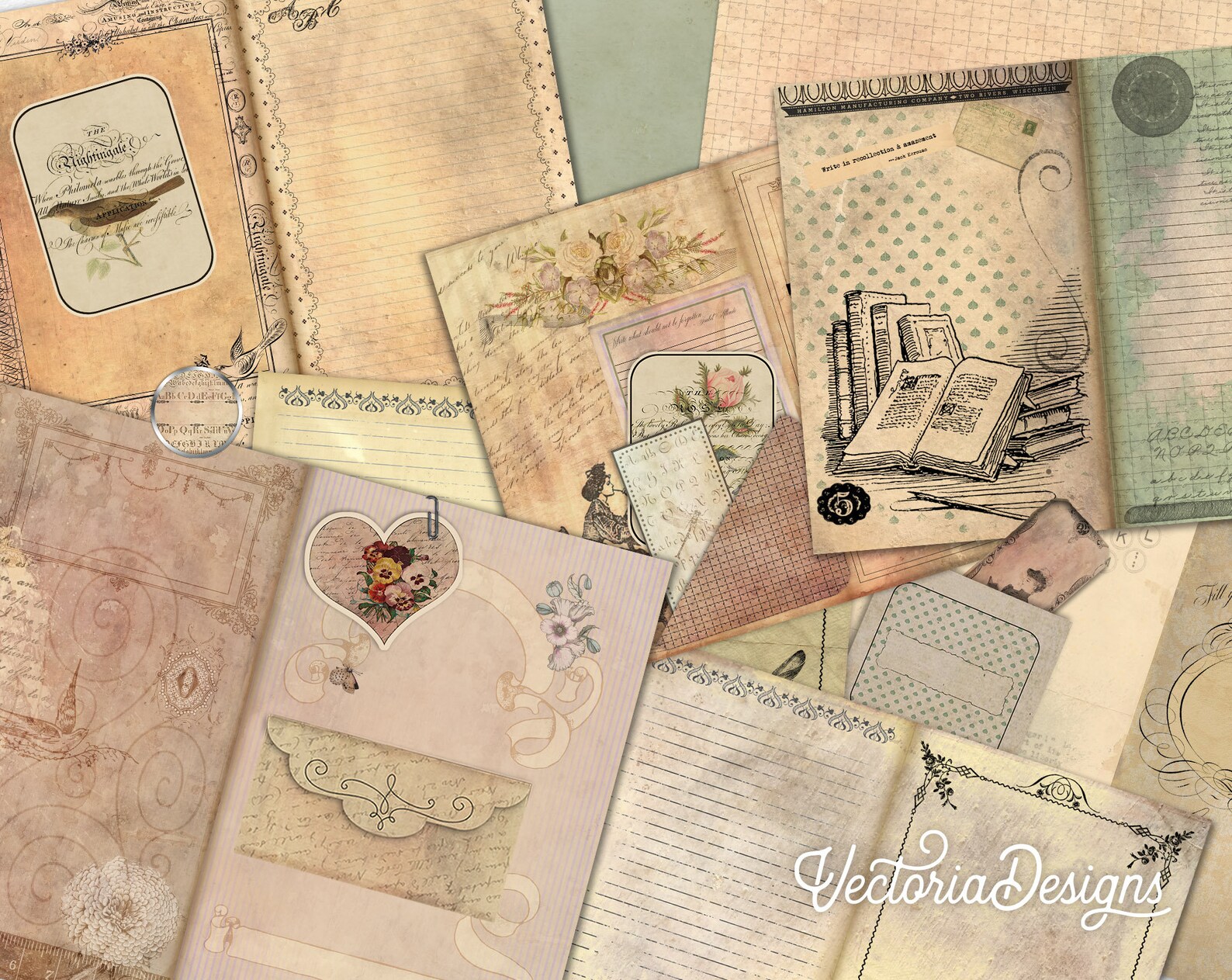 Vintage Writing Junk Journal Kit, Digital Scapbooking, Junk Journal Kit ...