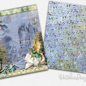 Cute Dragons Paper Pack, Dragon Papers, Printable Dragon Paper, Junk ...