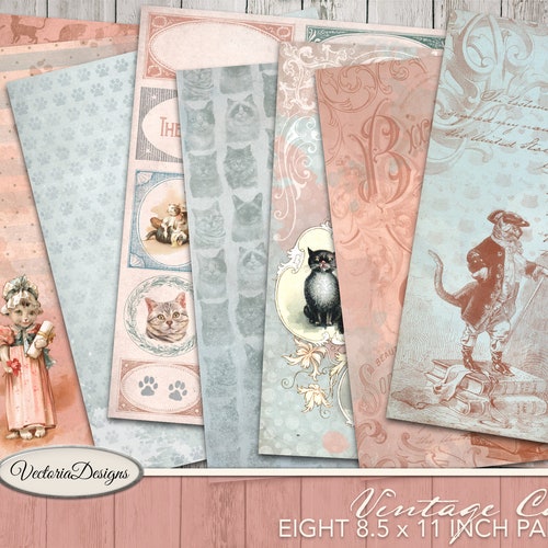 Vintage Cats Paper Pack Printable Paper Pack Digital Cats | Etsy