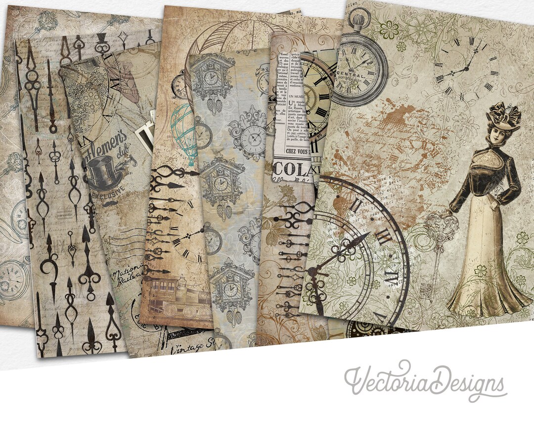 Clocks & Watches Paper Pack, Printable Paper Pack, Decorative Paper ...