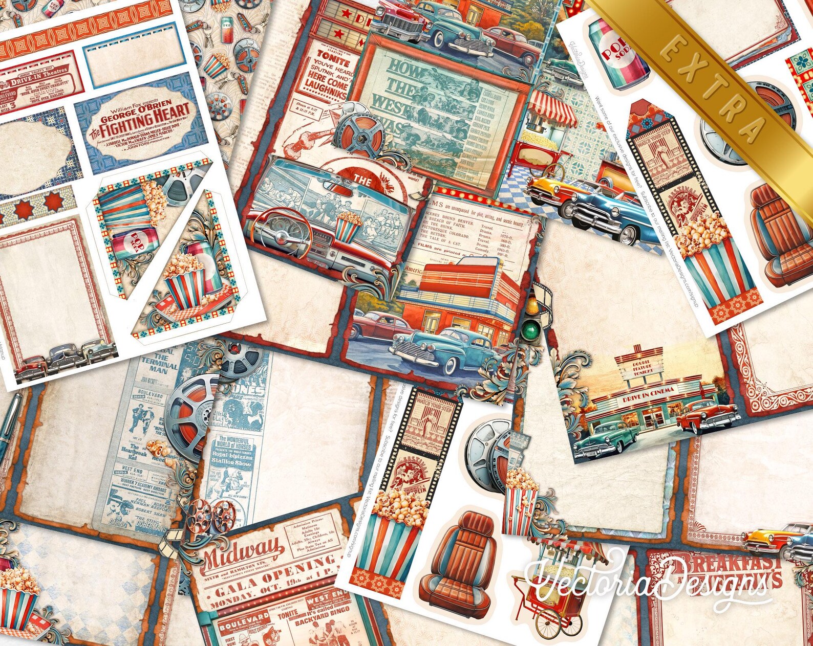 Retro Movies Junk Journal Kit DELUXE, Vintage Movies Crafting ...