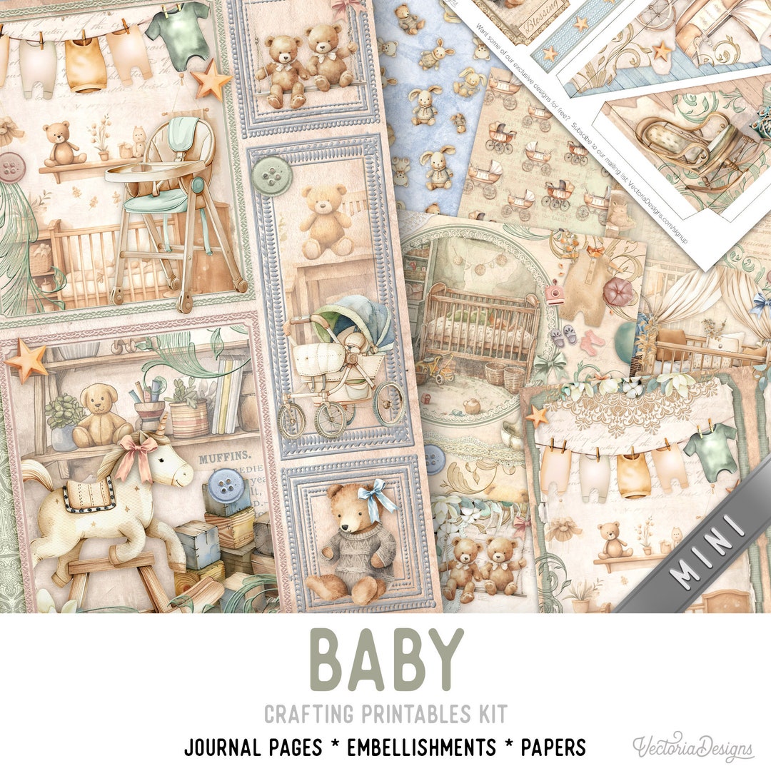 Baby Junk Journal Kit Large MINI, Baby Crafting Printables Kit Baby ...