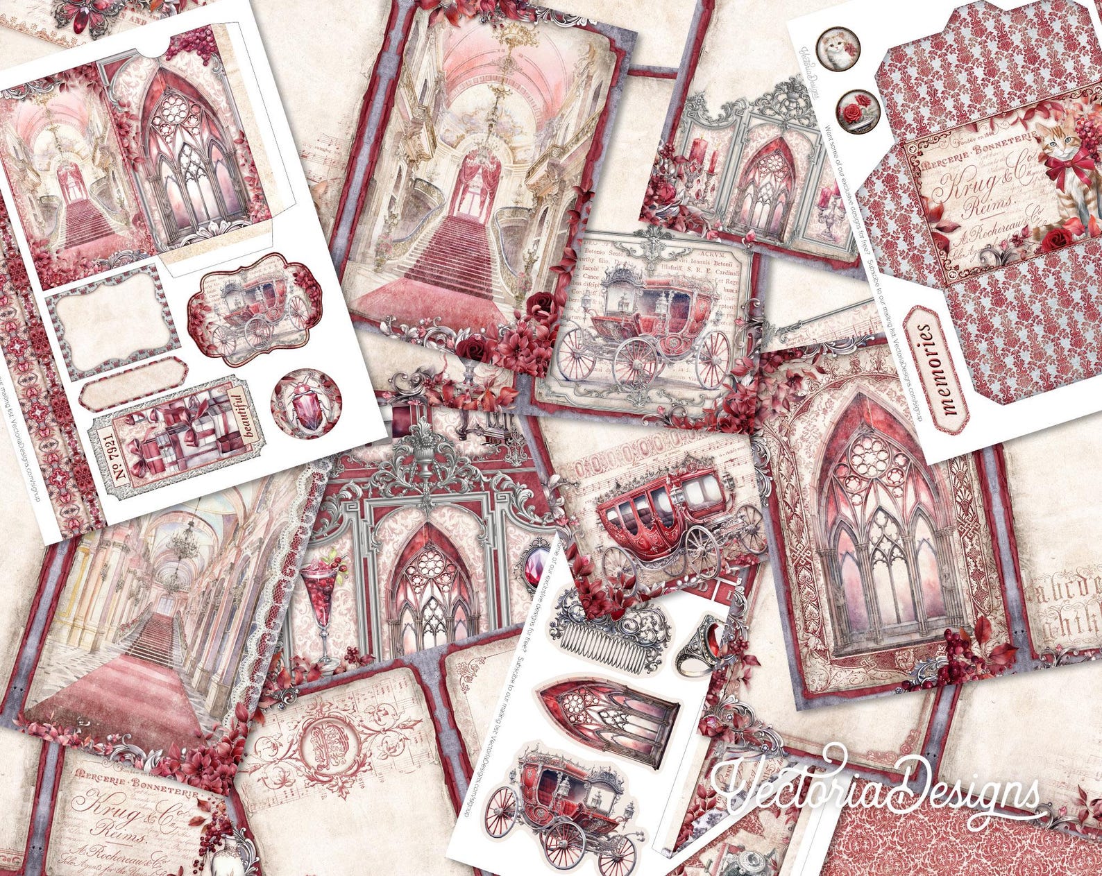 Deep Red & Silver Junk Journal Kit, Red Silver Junk Journal Kit Silver ...