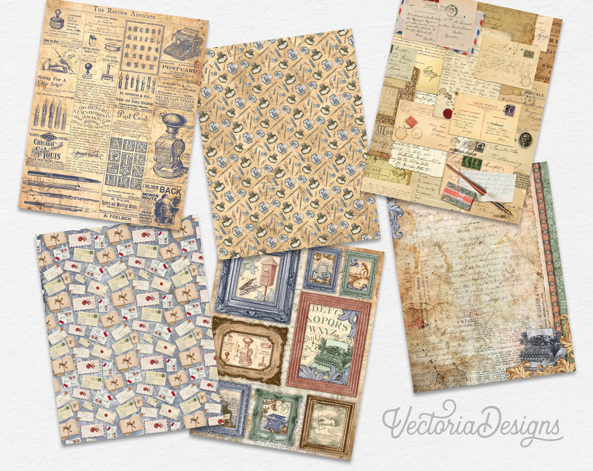 Vintage Mail Paper Pack Digital Paper Pack Mail Printable Paper Pack ...