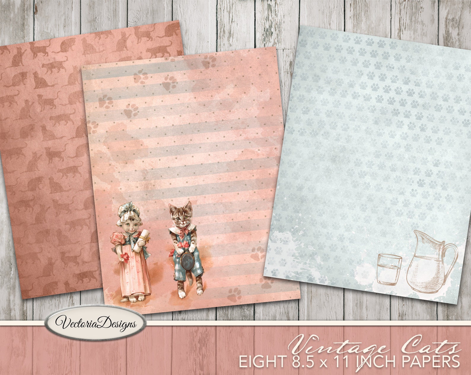 Vintage Cats Paper Pack Printable Paper Pack Digital Cats | Etsy