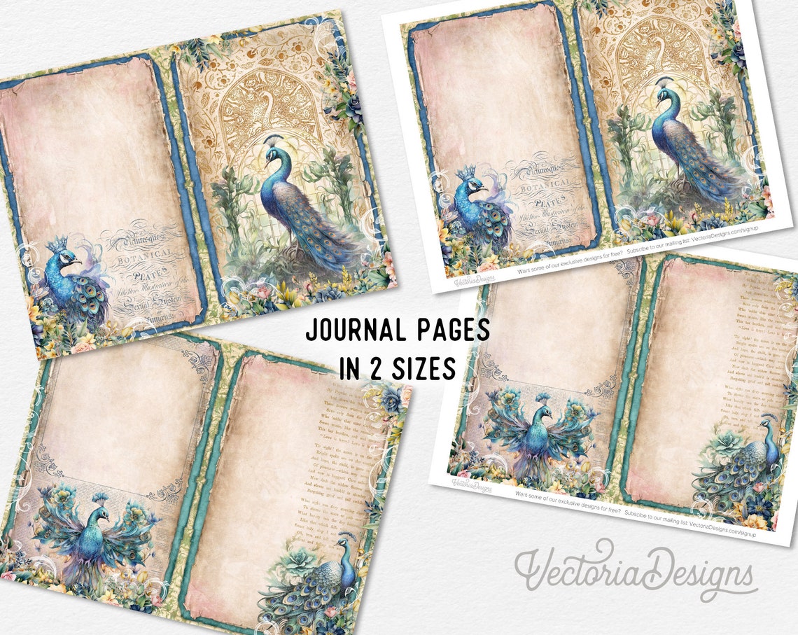 Royal Peacocks Junk Journal Kit, Peacocks Printable Junk Journal Kit ...