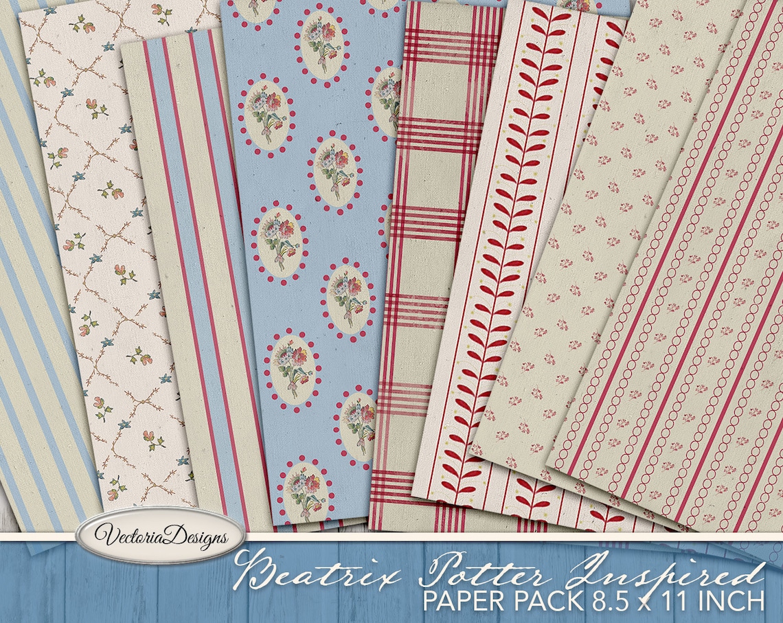 Beatrix Potter Inspired Paper Pack 8.5 X 11 Inch , Printable Paper Pack ...