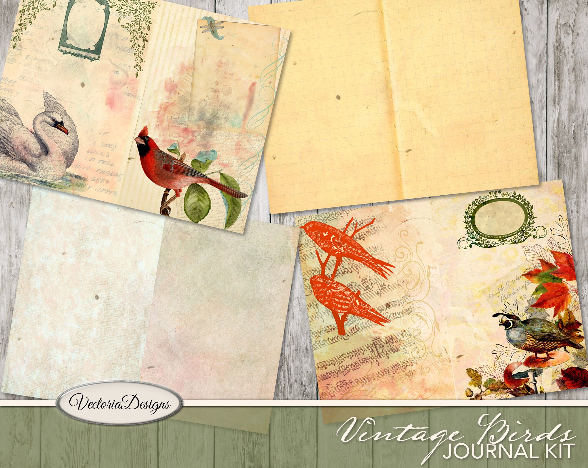 Vintage Birds Journal Kit, Birds Theme Printables, Junk Journal Pack ...