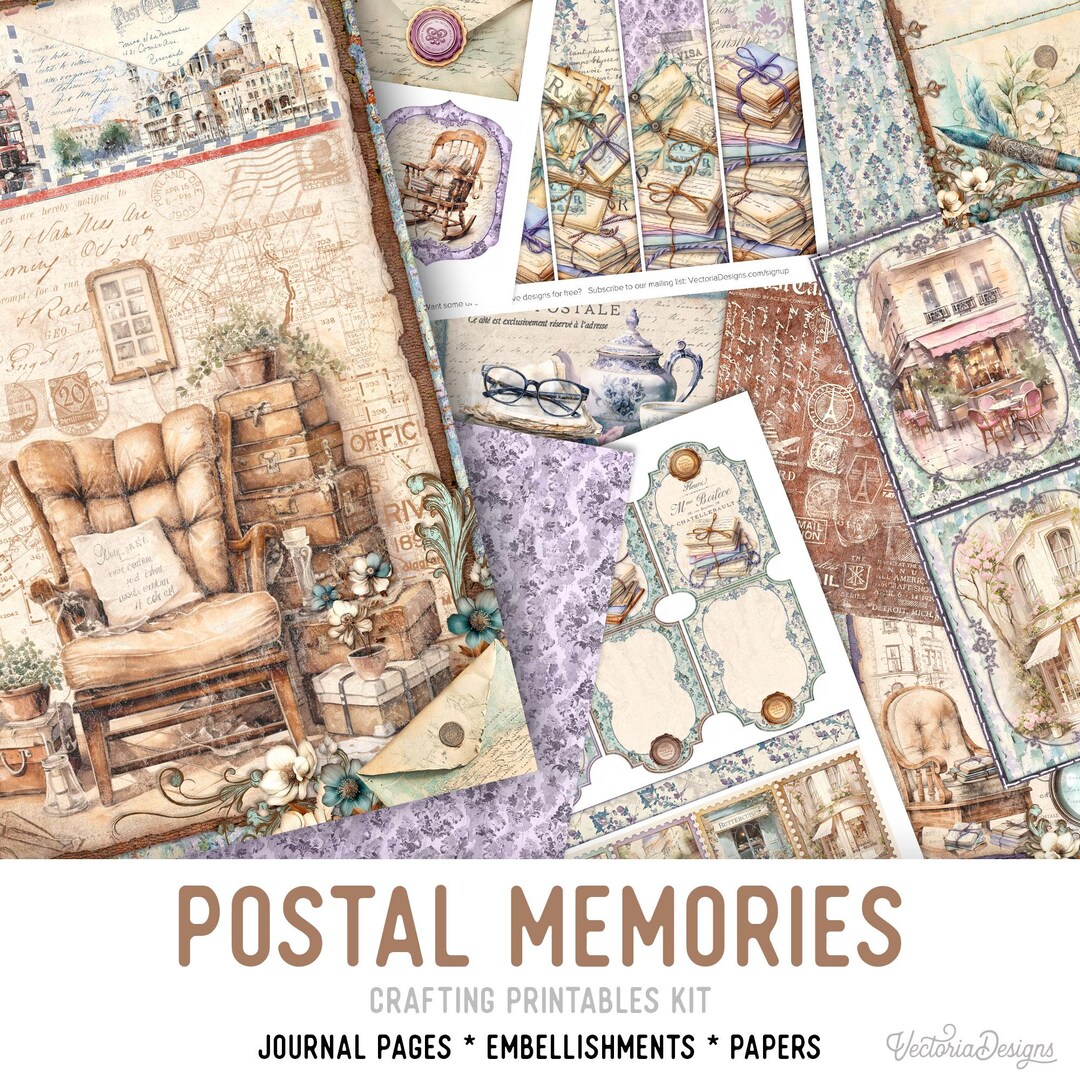 Postal Memories Junk Journal Kit, Memories Crafting Printables Vintage ...