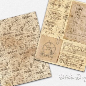 Mechanics Themed Ephemera Pack of Vintage Blueprints Sheets for ...