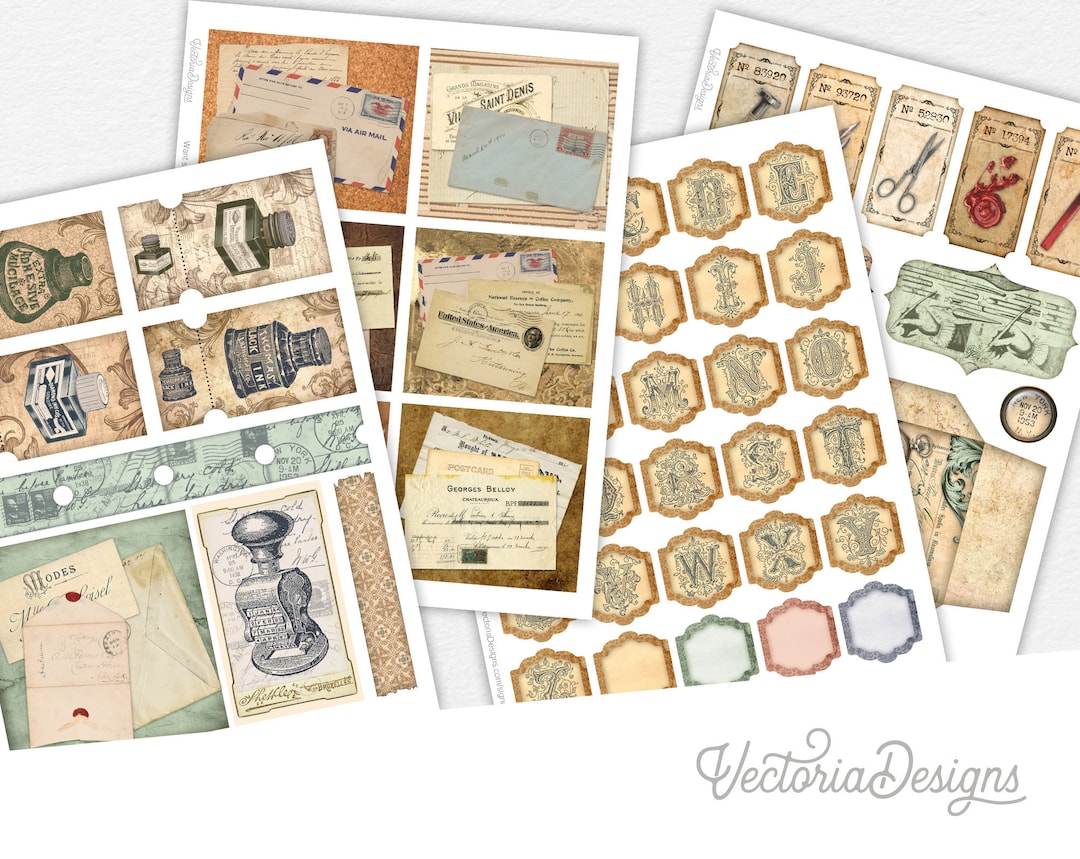 Vintage Mail Embellishment Sheets Journal Embellishments Printable ...