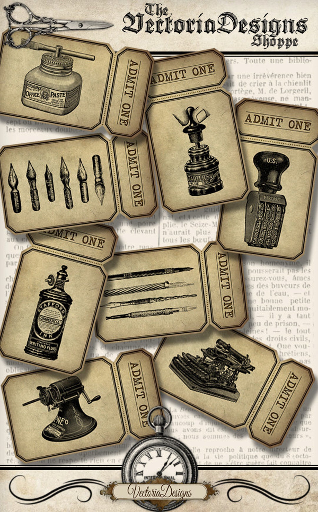 Office Tickets Printable Paper Note Ticket Grunge Craft Paper Crafting ...