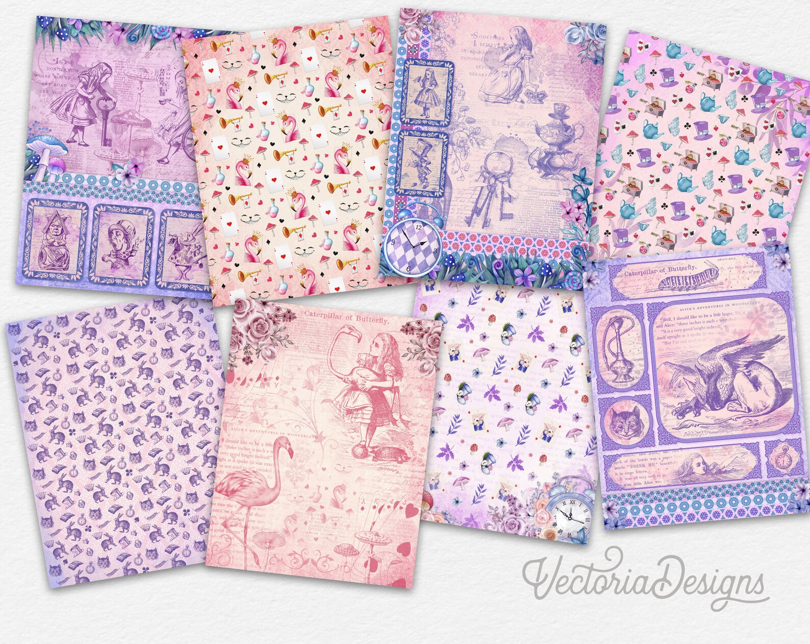 Alice in Wonderland Digital Paper Pack Alice Scrapbook Paper - Etsy