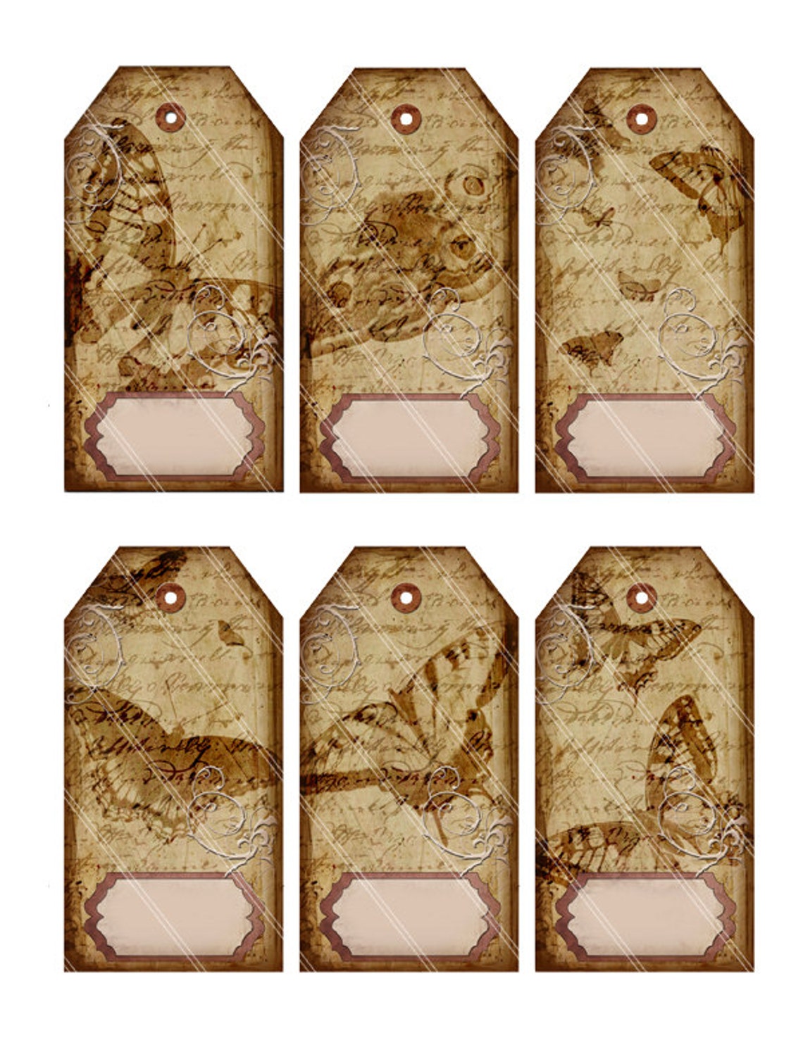 Vintage Butterfly Tags Printable Paper Craft Art Hobby Journal - Etsy