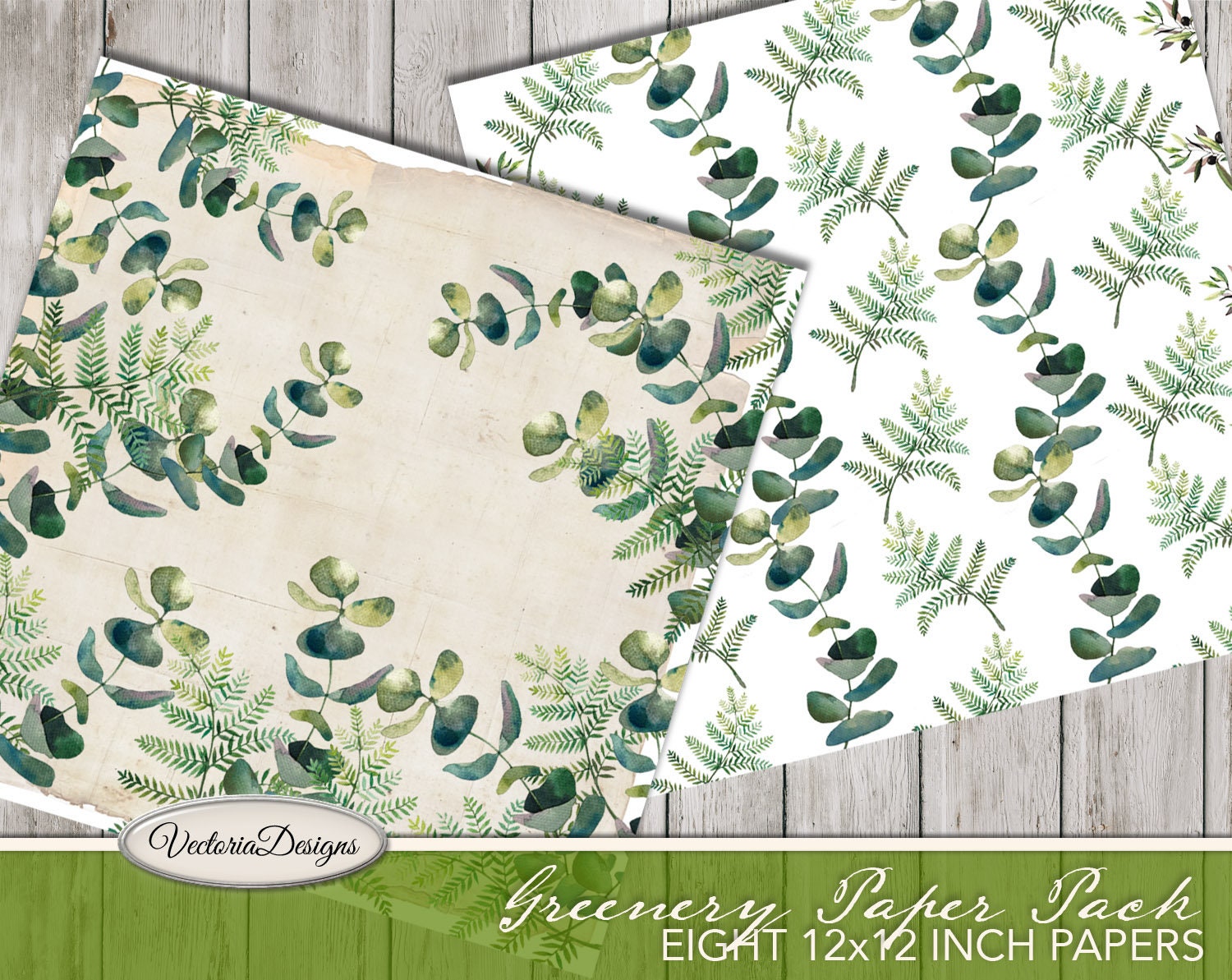 Greenery Paper Pack 12x12 Inch Paper Printable Scrapbooking | Etsy