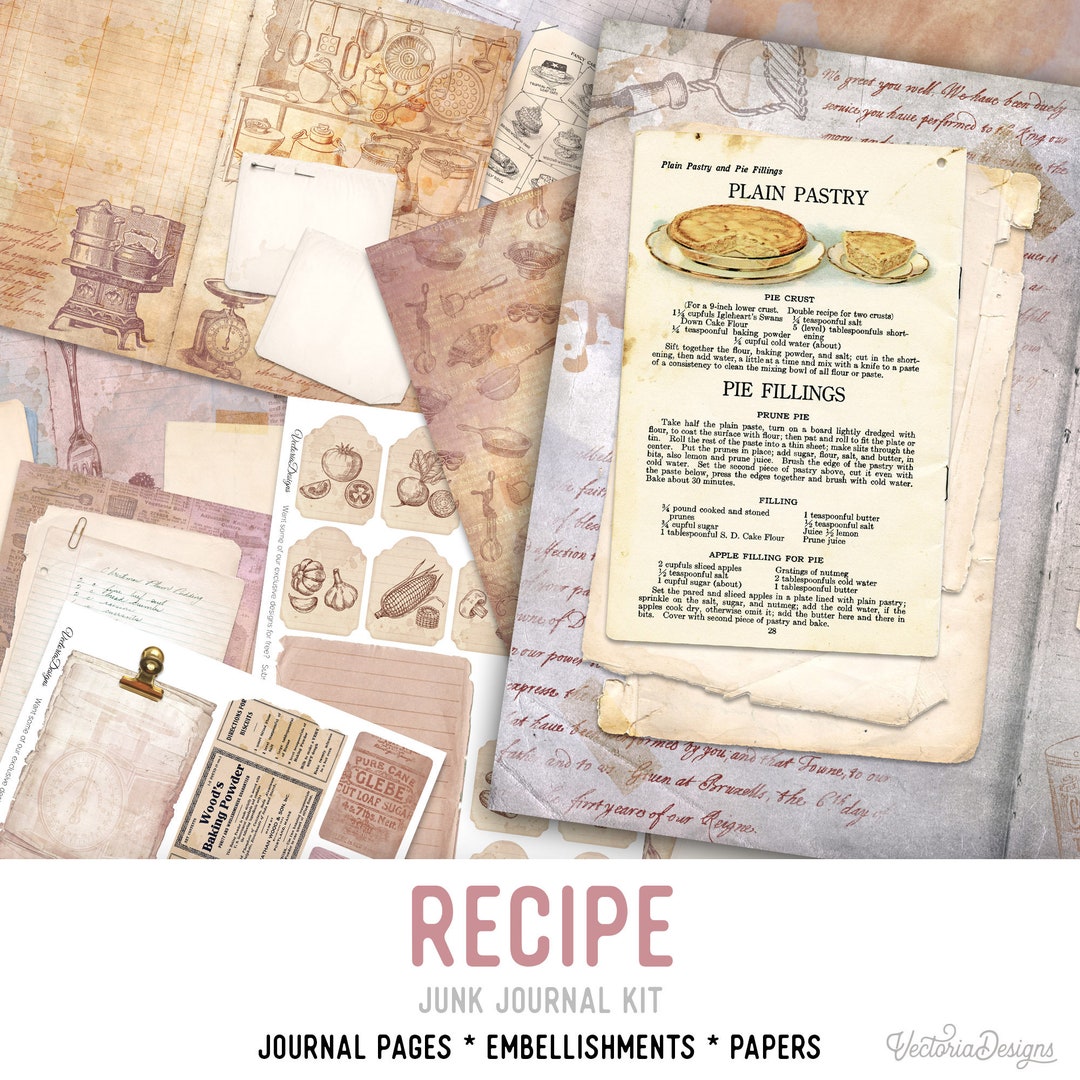 Recipe Junk Journal Kit, Printable Journal Kit, Junk Journal DIY ...